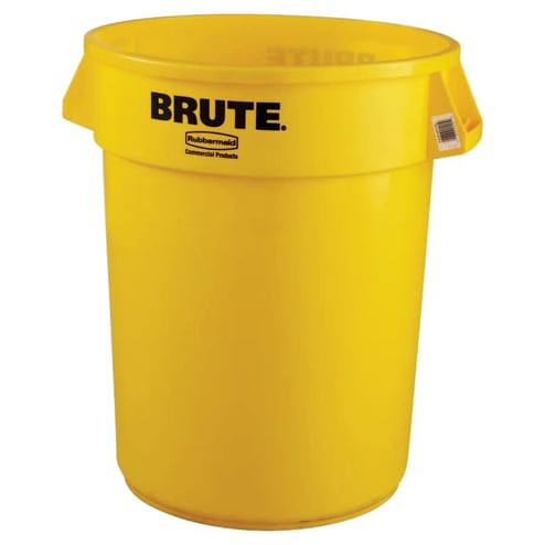 BRUTE® Round Container without Lid 32 gal Heavy-Duty Plastic Yellow ...