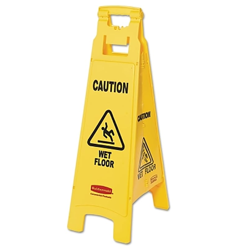 YELLOW FLOOR SIGN W/WET FLOOR IN ENGLISH | Grey Wolf Safety