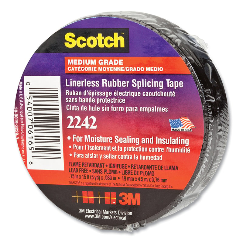 Linerless Electrical Rubber Splicing Tape 2242 3/4 in W x 15 ft L Black ...