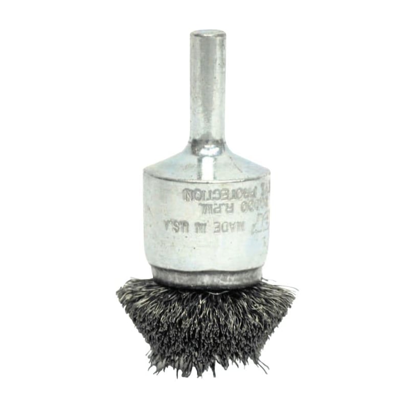 Stem-Mounted Circular Flared End Brushes Steel 20000 rpm 1 1/4" x 0.006 ...