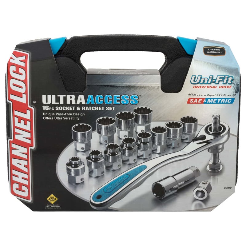 Pass-Thru Uni-Fit Socket Set, 16 Piece, 12 and 6 Point, Metric, SAE ...