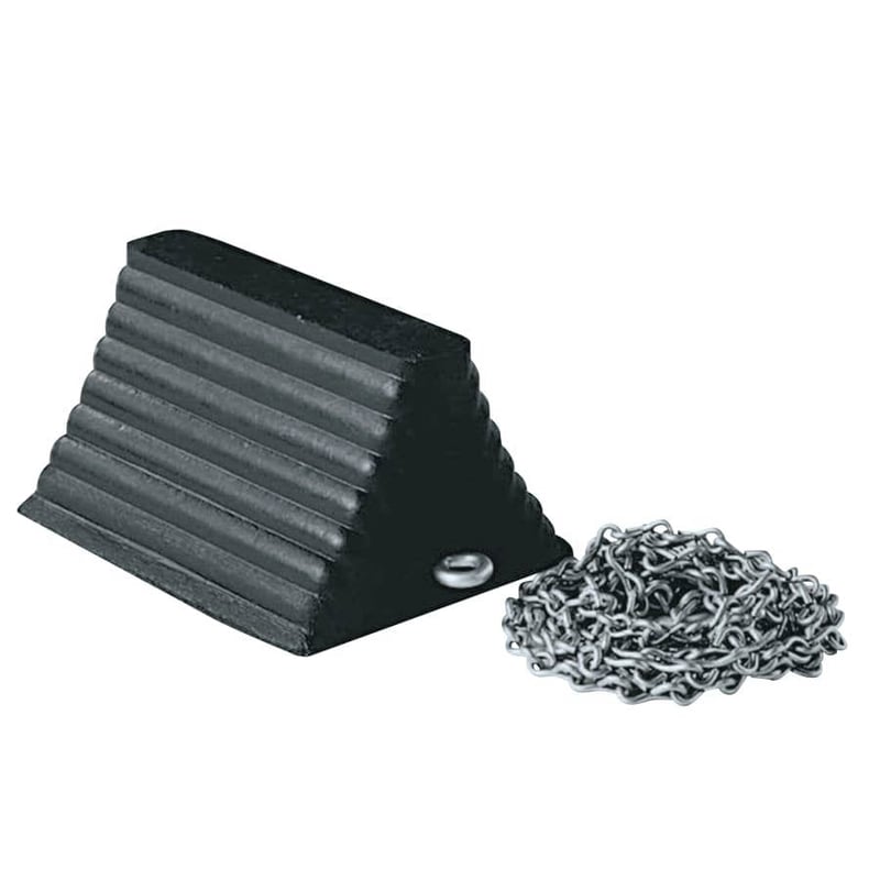 Wheel Chocks 8 in W x 10 in L x 6 in H Rubber 12 ft Chain Black | Grey ...